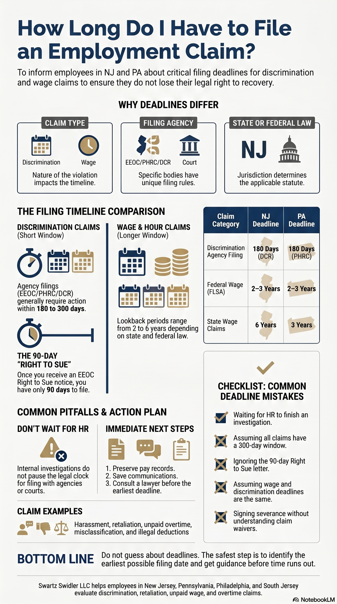 How Long to File a Discrimination or Wage Claim in NJ or PA?